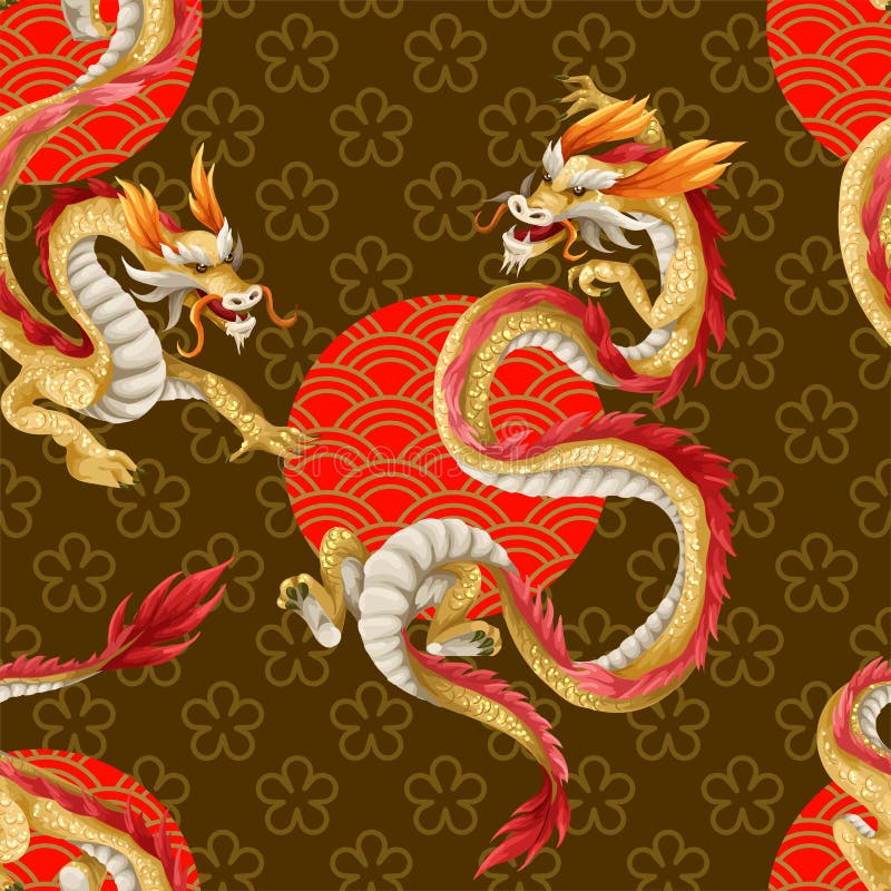 Seamless Pattern with Dragons. Oriental Trendy Print. Stock Vector ...