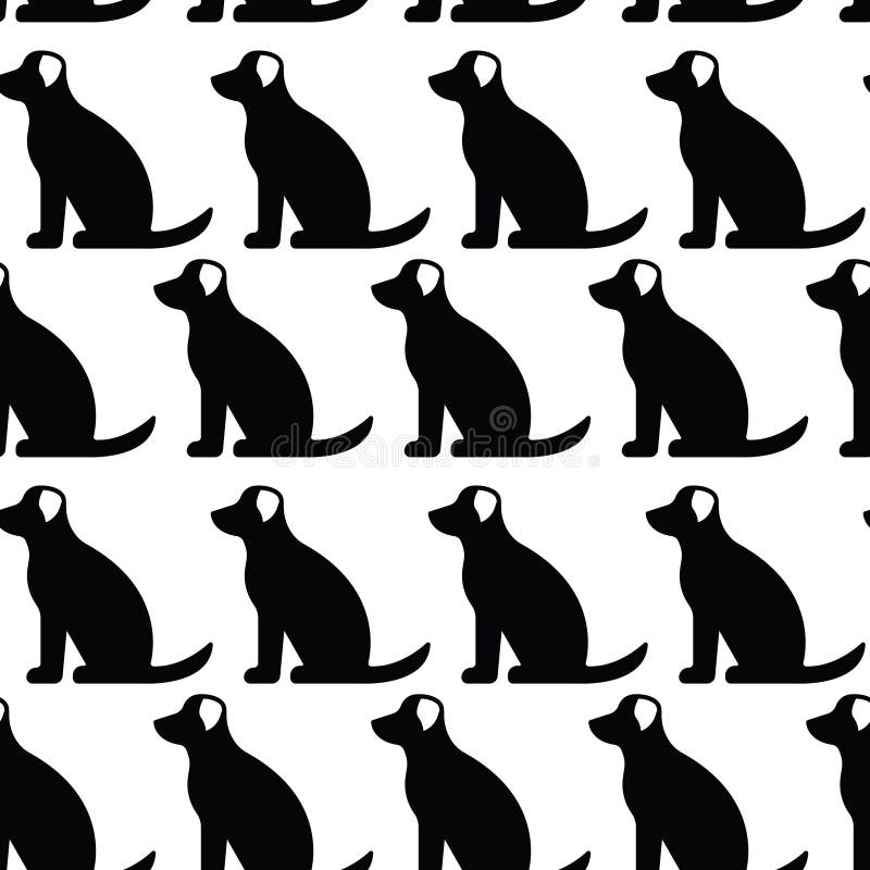 Seamless Pattern with Drawing of Dog. Black Silhouette Stock Vector ...