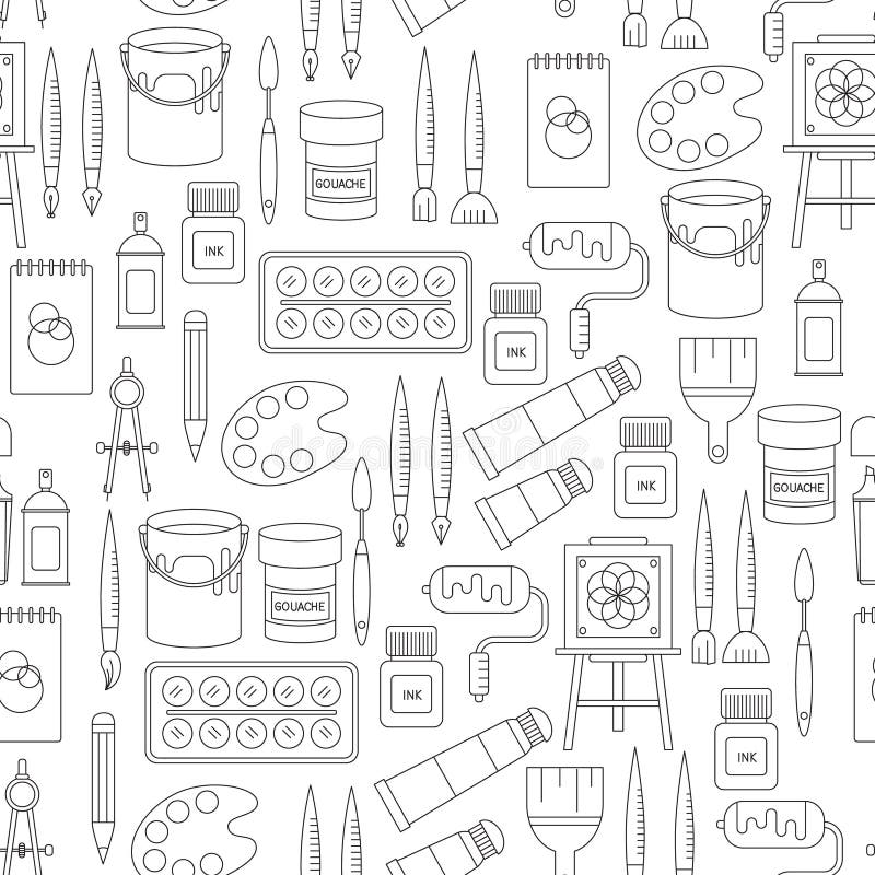 Seamless Pattern with Drawing and Painting Tools Stock Vector ...