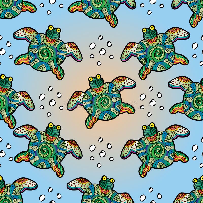 Seamless Pattern with Drawing Zentangle Turtle Stock Vector ...