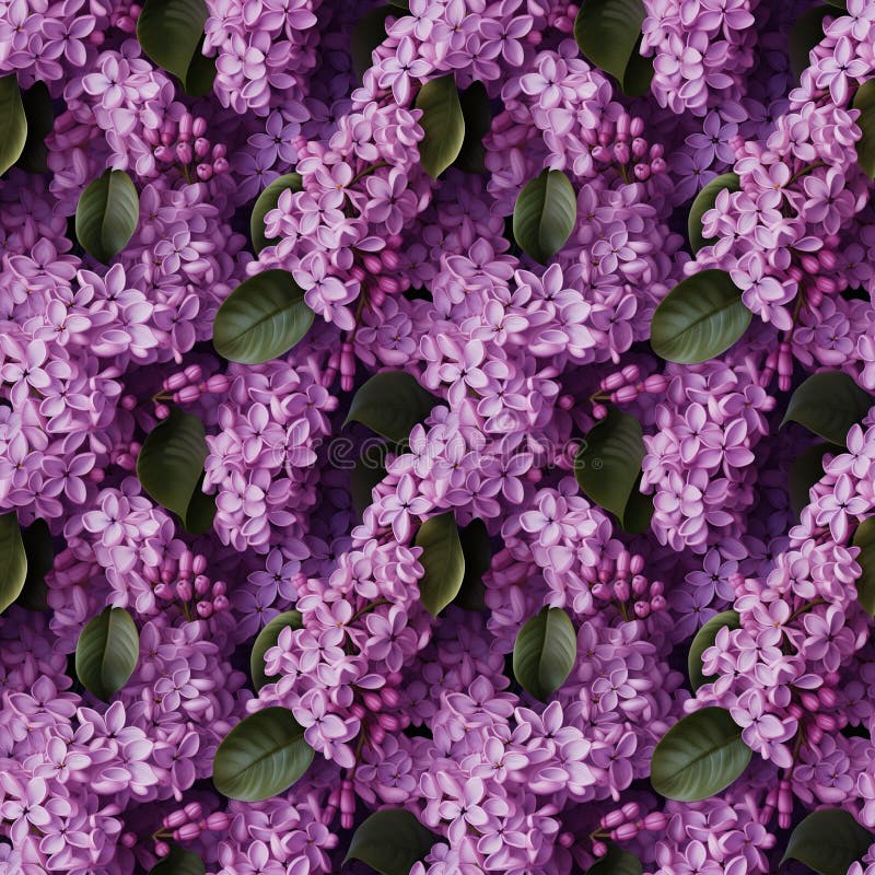 Seamless Pattern with Drawn Lilac Branches. Beautiful Purple Flowers ...