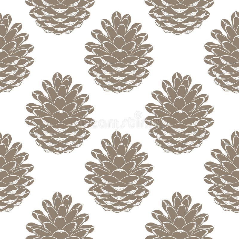 Seamless Pattern, Drawn Pine Cones on a White Background. Silhouettes ...