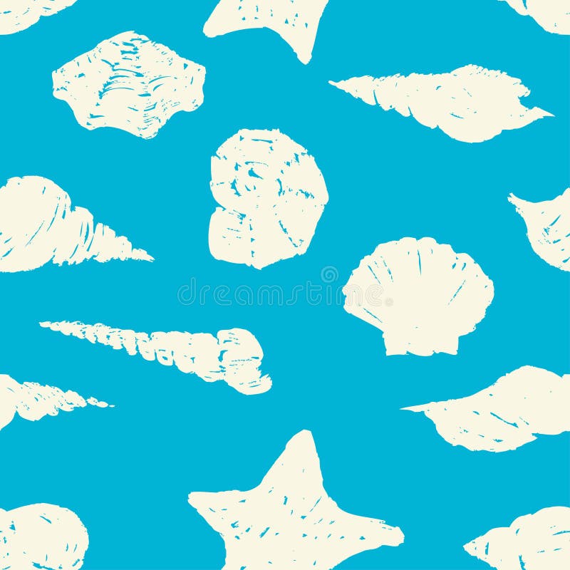 Seamless Pattern of Drawn Textured Silhouettes Different Sea Shells ...