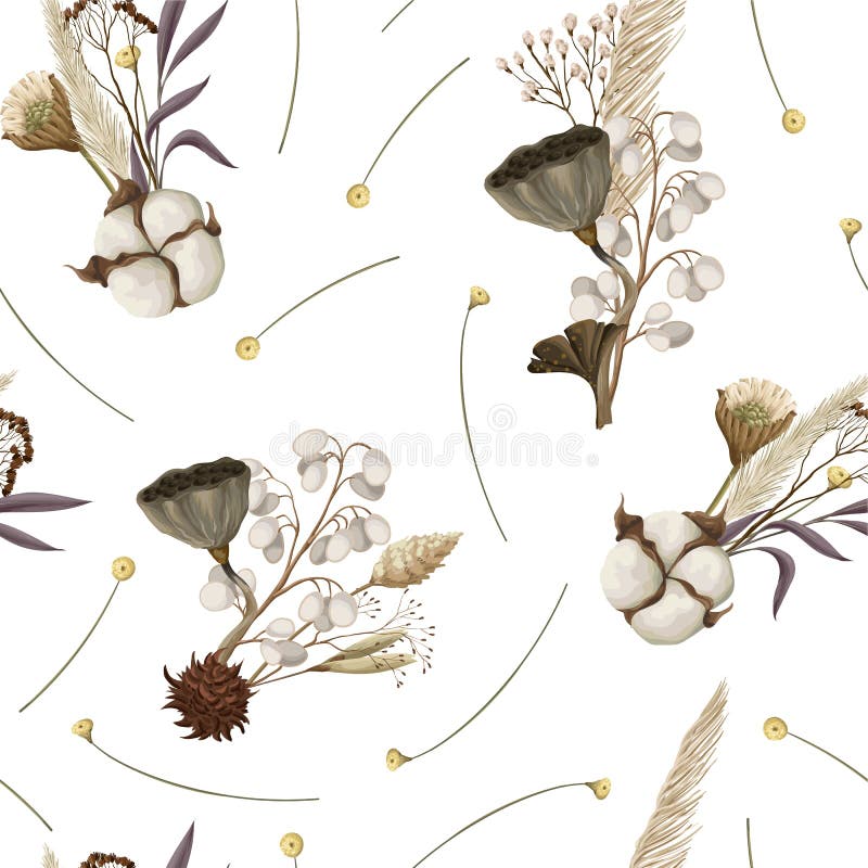 Seamless Pattern with Dried Autmn Flowers. Vector. Stock Vector ...