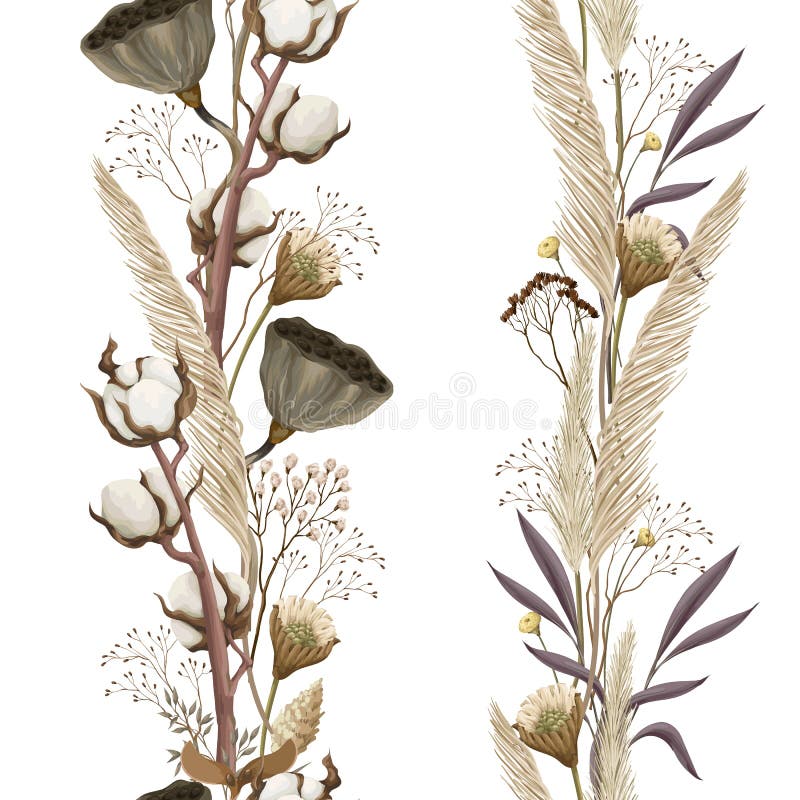 Seamless Pattern with Dried Autmn Flowers. Vector. Stock Vector ...