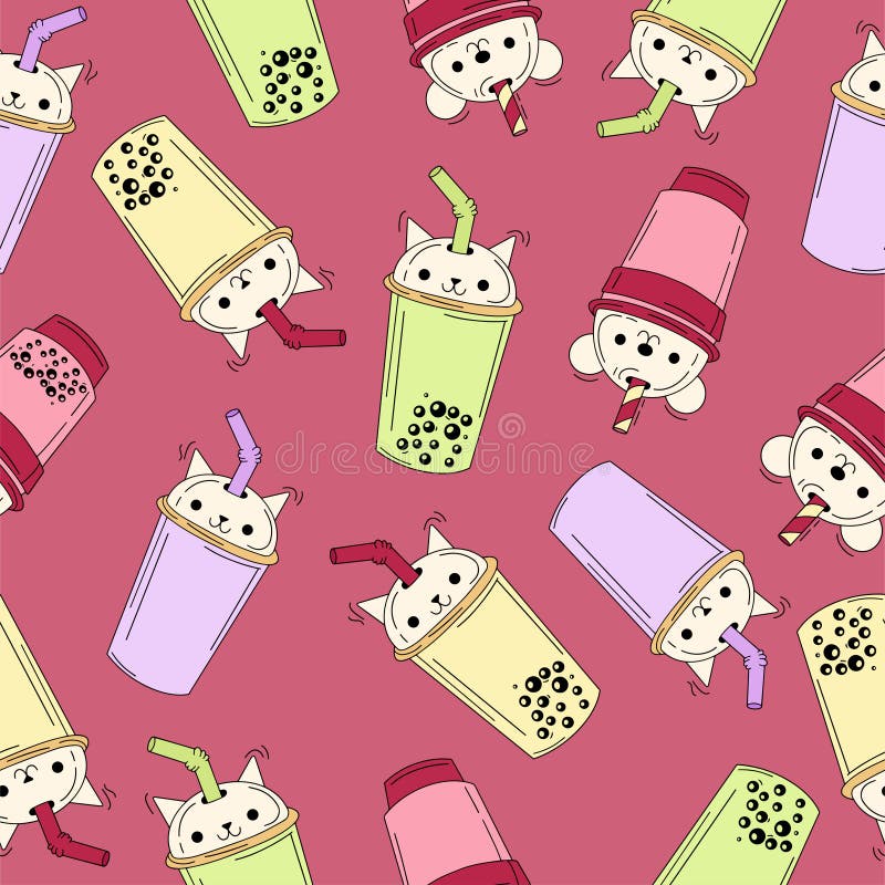 Seamless Pattern of Drinks Cups. Tea, Soft Drinks in Plastic Cups ...