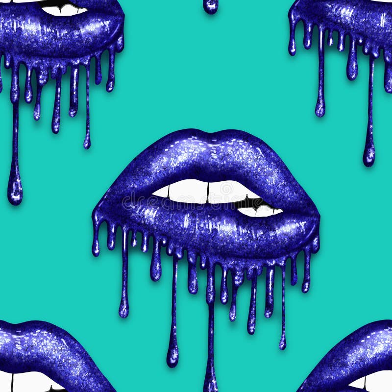SEAMLESS PATTERN - DRIPPING METALLIC LIPS on SOLID COLOR BACKGROUND ...