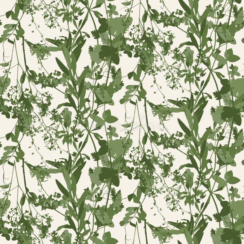 Seamless Pattern with Dry Herbs and Leaves on Pastel Background. Wild ...