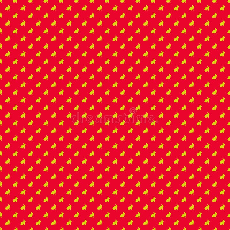 Seamless Pattern of Dull Gold Rabbits on Red Background Stock ...