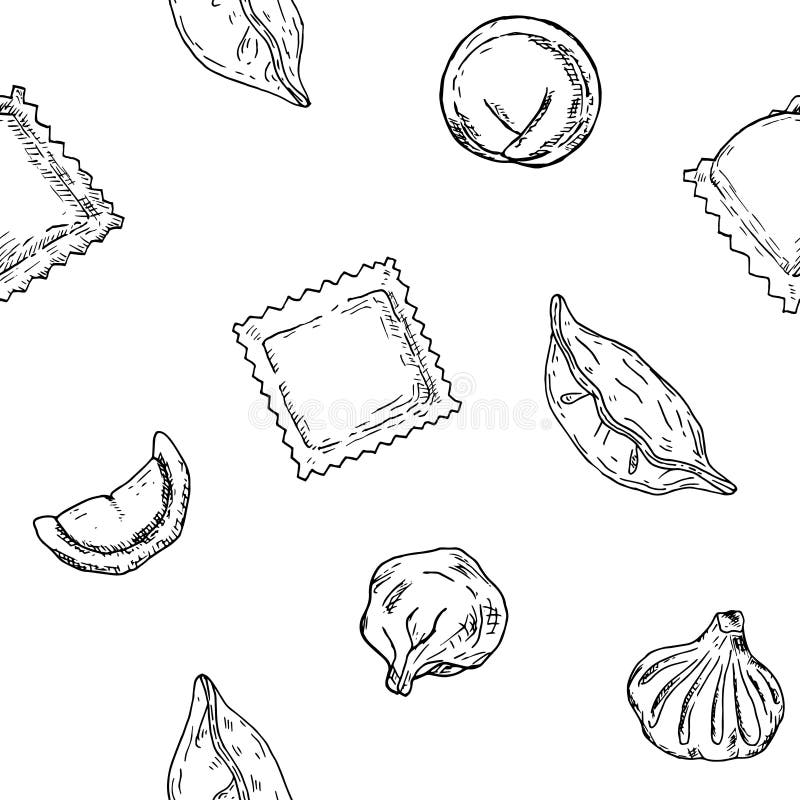 Seamless Pattern of Dumplings. Vector Cartoon Background. Hand-drawn ...