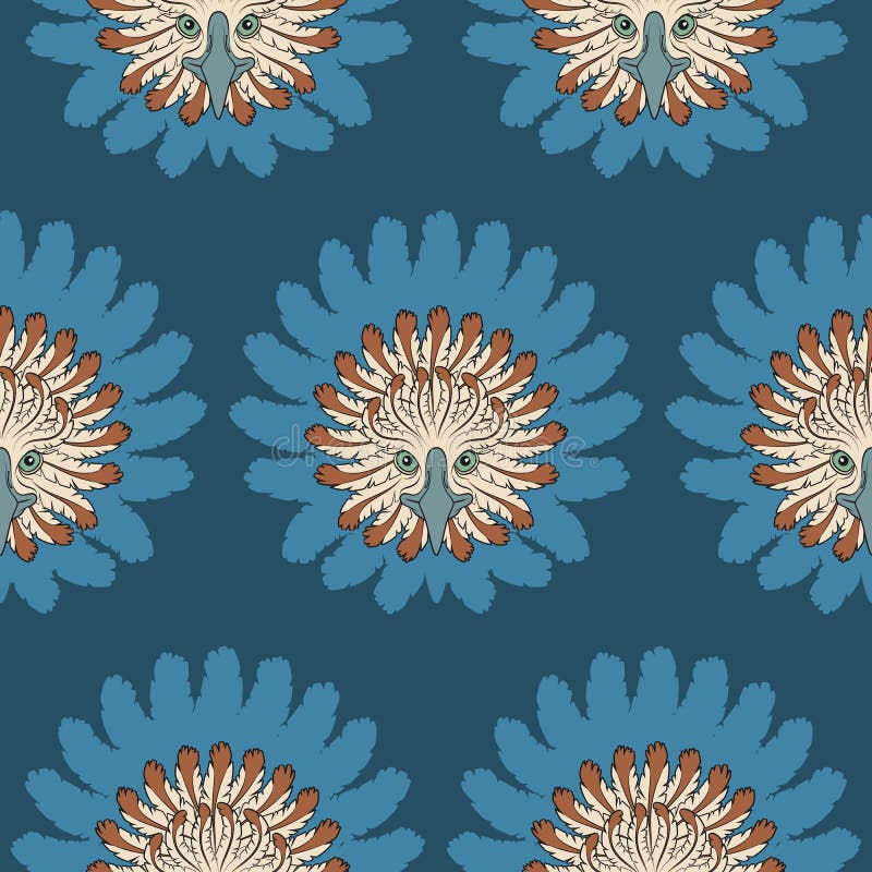 Seamless Pattern with Eagle Head and Feathers. Abstract Vector ...