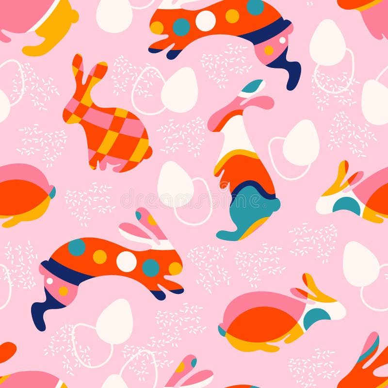 Seamless Pattern with Easter Bunny Rabbits Vector Illustration Stock ...