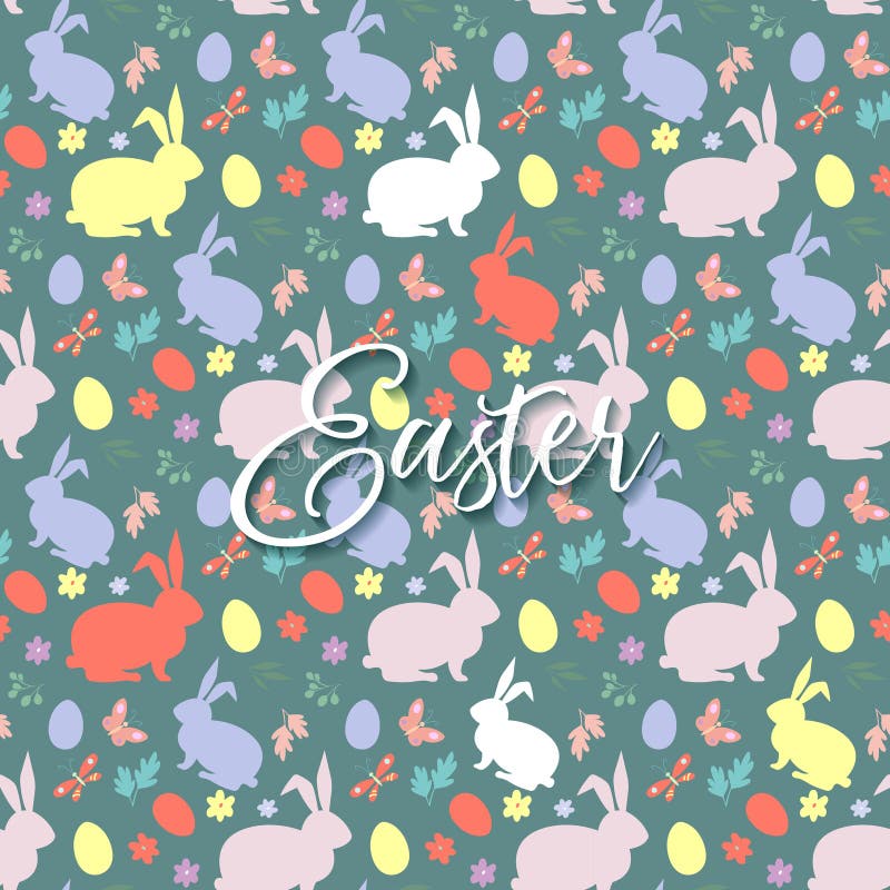 Seamless Pattern of Easter Bunny, Decoupage Style, Hand Drawn Flat ...