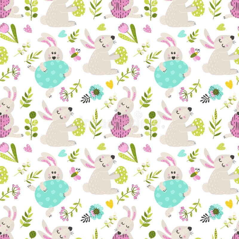 Seamless Pattern with Easter Bunny Stock Vector - Illustration of ...
