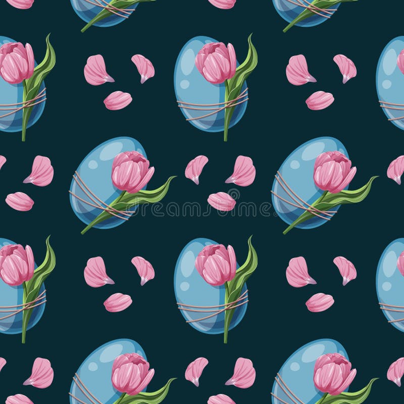 Seamless Pattern with Easter Egg and Pink Tulip. Easter Background for Fabric, Wallpaper ...