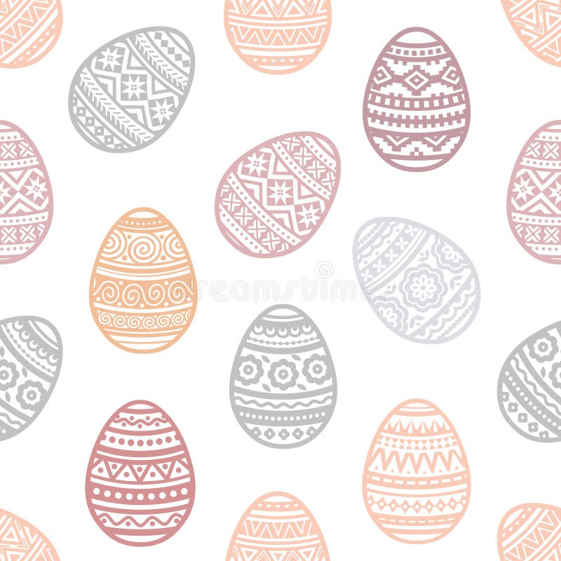 Seamless Pattern of Colorful Easter Egg Vector Flat Icons Painted in Traditional Style. Stock ...