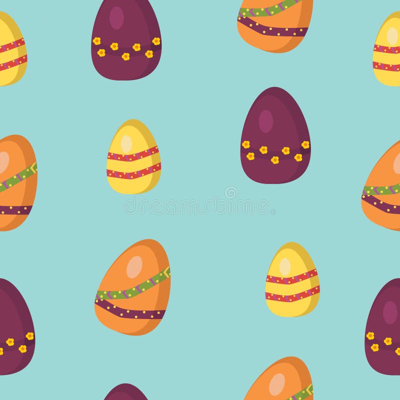 Seamless Pattern with Easter Bright Eggs on a Blue Background Stock ...