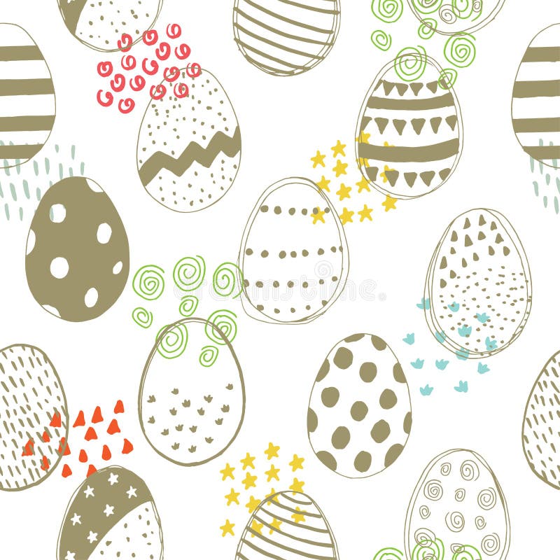 Seamless Pattern with Easter Eggs Doodles Stock Vector - Illustration of congratulation, digital ...