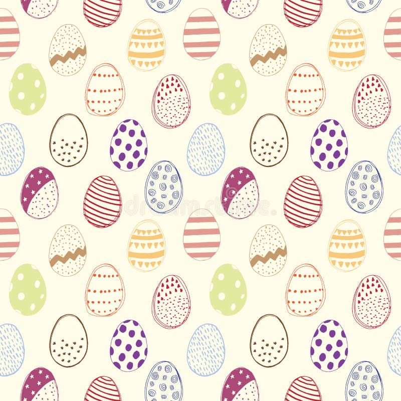 Seamless Pattern with Easter Eggs Doodles Stock Vector - Illustration ...
