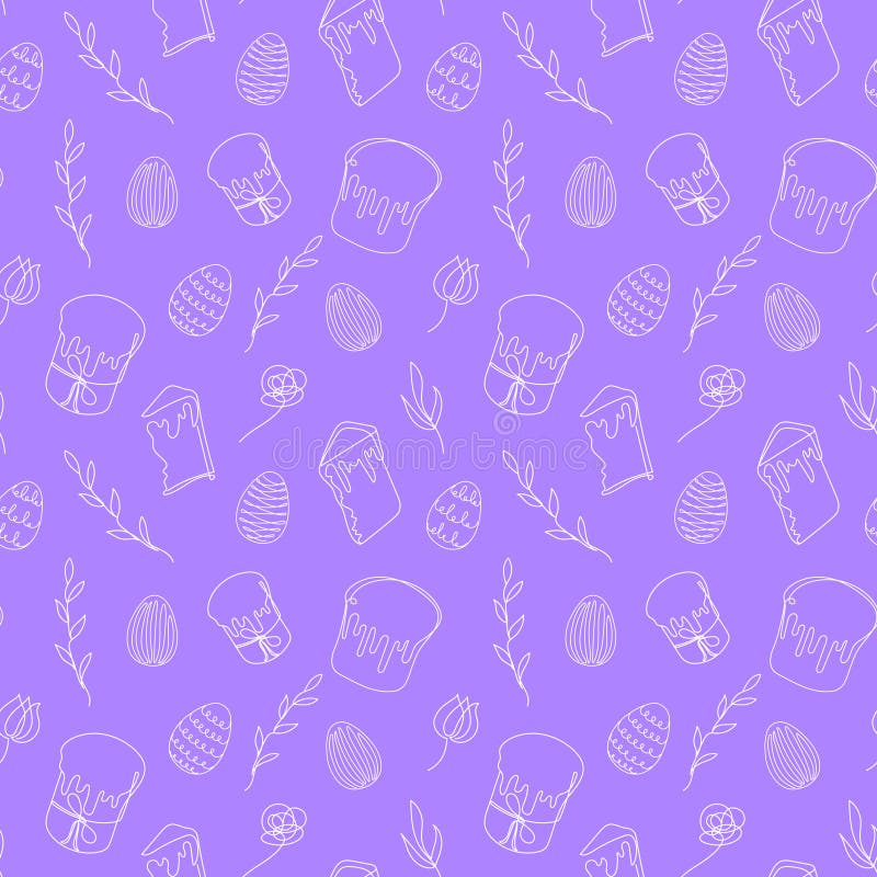 Seamless Pattern of Easter Eggs, Easter Kulich Cakes and Floral ...