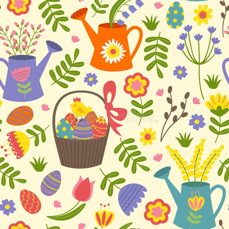 Seamless Pattern with Easter Eggs and Flowers Stock Vector ...