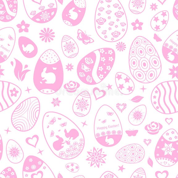 Seamless Pattern of Easter Eggs, Pink on White Stock Vector ...