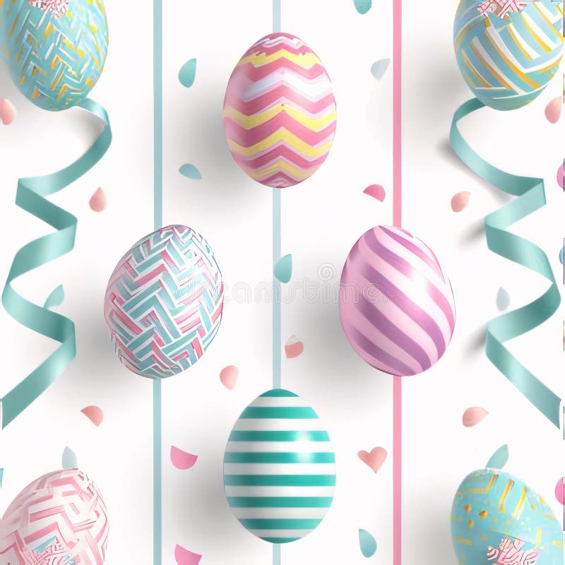 Seamless Pattern with Easter Eggs and Ribbons on White Background Stock Illustration ...