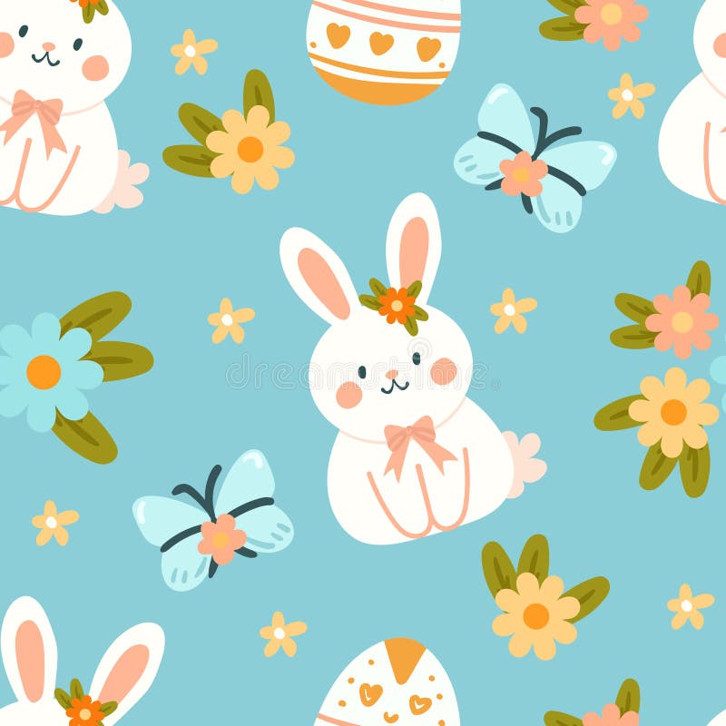 Seamless Pattern Easter with Flowers Cartoons Easter Basket Stock ...