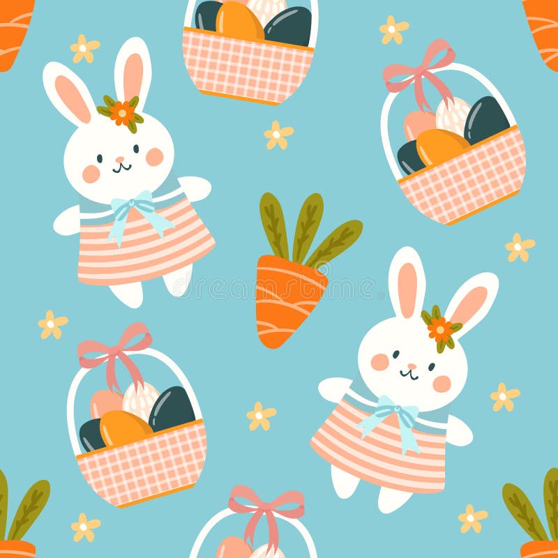 Seamless Pattern Easter with Flowers Cartoons Easter Basket Stock ...