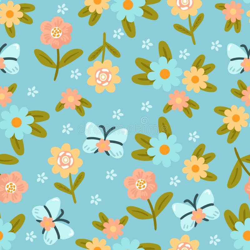 Seamless Pattern Easter with Flowers Cartoons Easter Basket Stock ...
