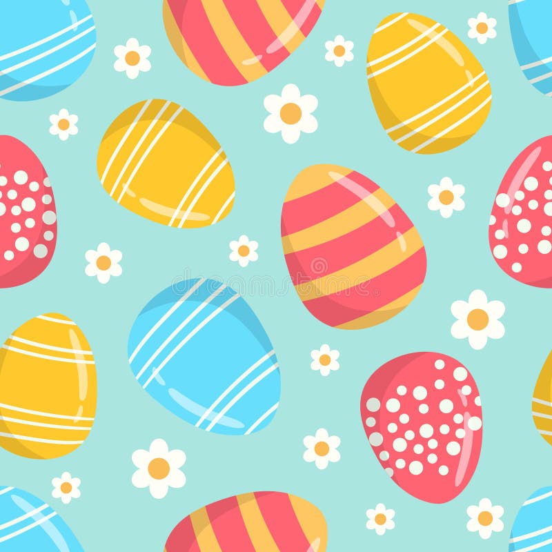 Seamless Pattern Easter with Flowers Cartoons Eggs with Cute Faces ...