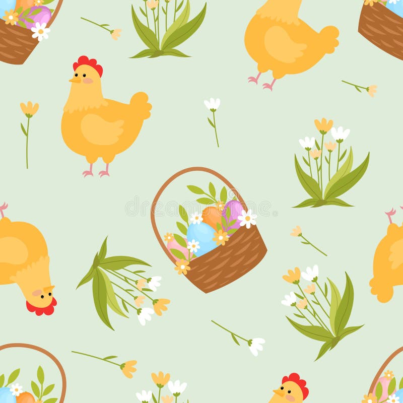 Seamless Pattern Easter with Flowers Cartoons Vector Illustration Stock ...