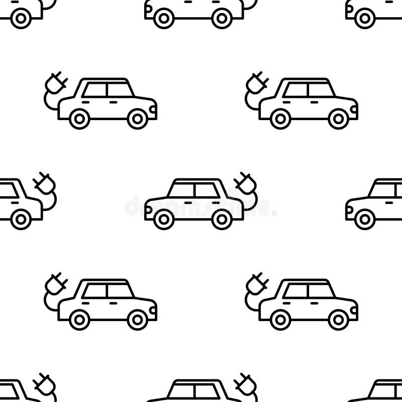 Seamless Pattern, Electric Car with Plug. EV Car Stock Vector ...