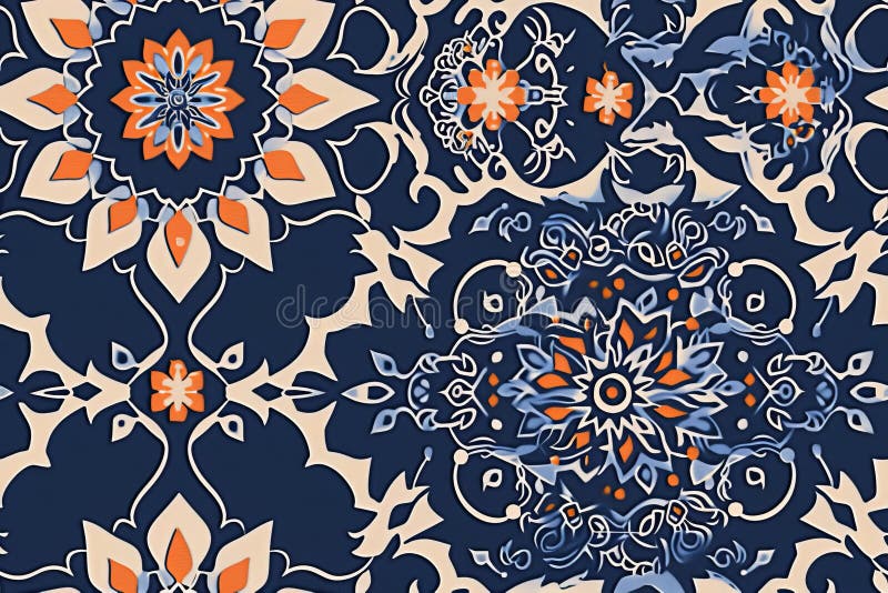 A Seamless Pattern of an Elegant Blue and Orange Islamic Geometric Tile ...