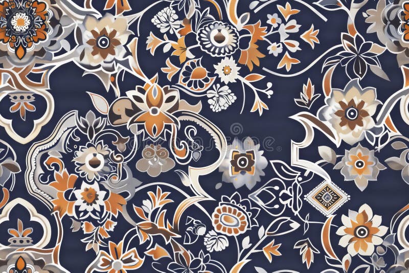 A Seamless Pattern of an Elegant Blue and Orange Islamic Geometric Tile ...