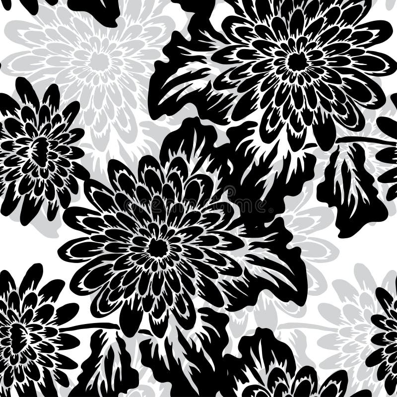 Seamless Stylish Black and White Floral Pattern Stock Vector ...