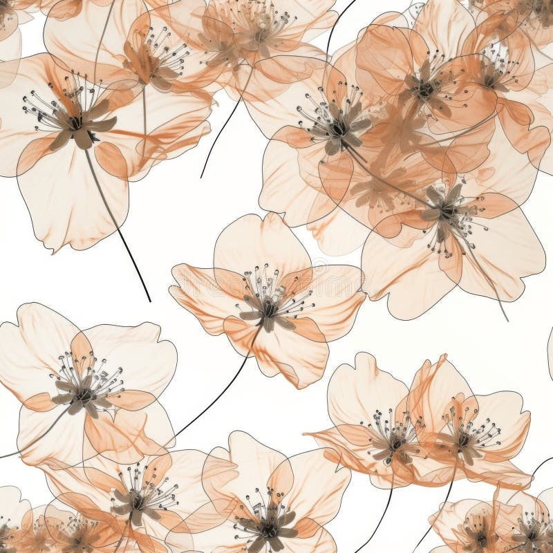 A Seamless Pattern with Elegant Translucent Cherry Blossoms in Shades ...