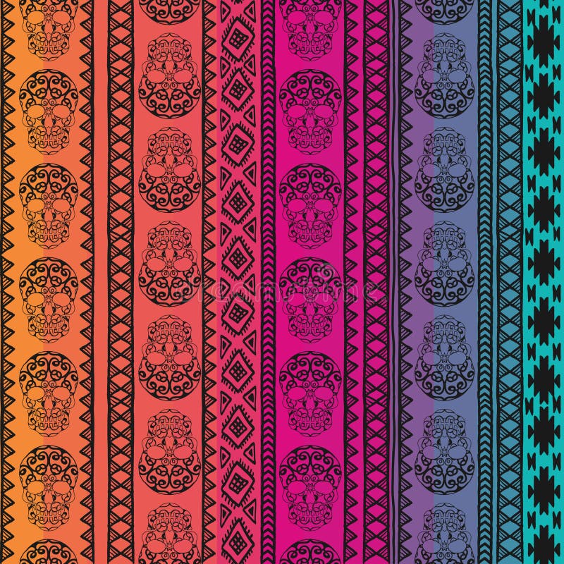 Seamless Pattern with Elements of the Skull. Boho Ethnic Bands. Tribal ...