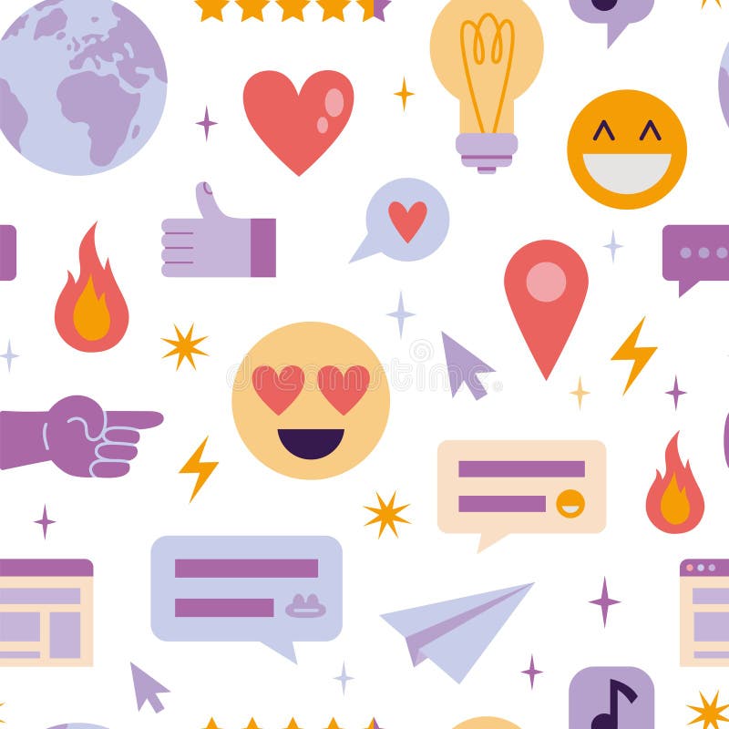 Seamless Pattern with Elements of Web Interface, Social Networks ...