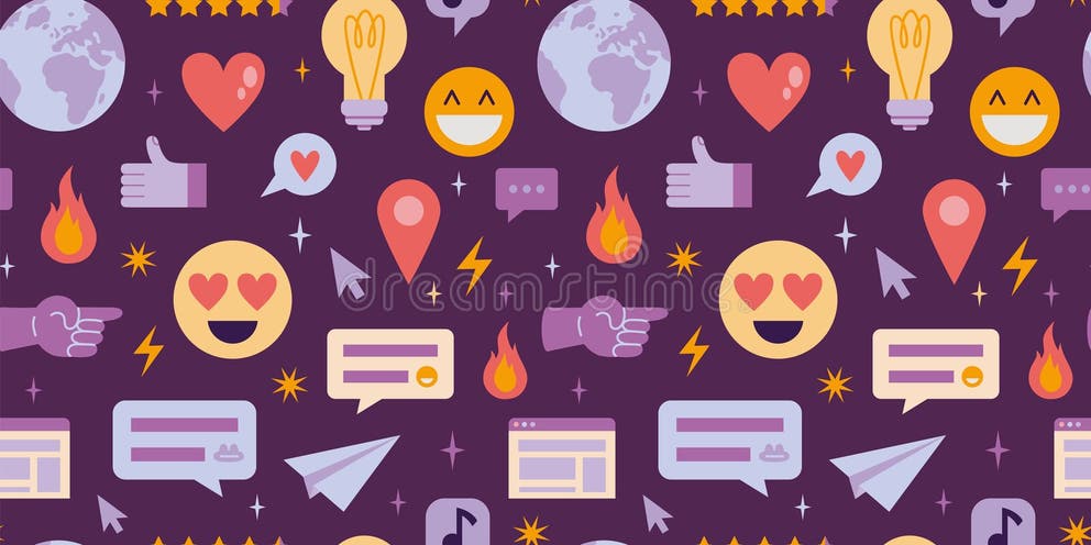 Seamless Pattern with Elements of Web Interface, Social Networks ...