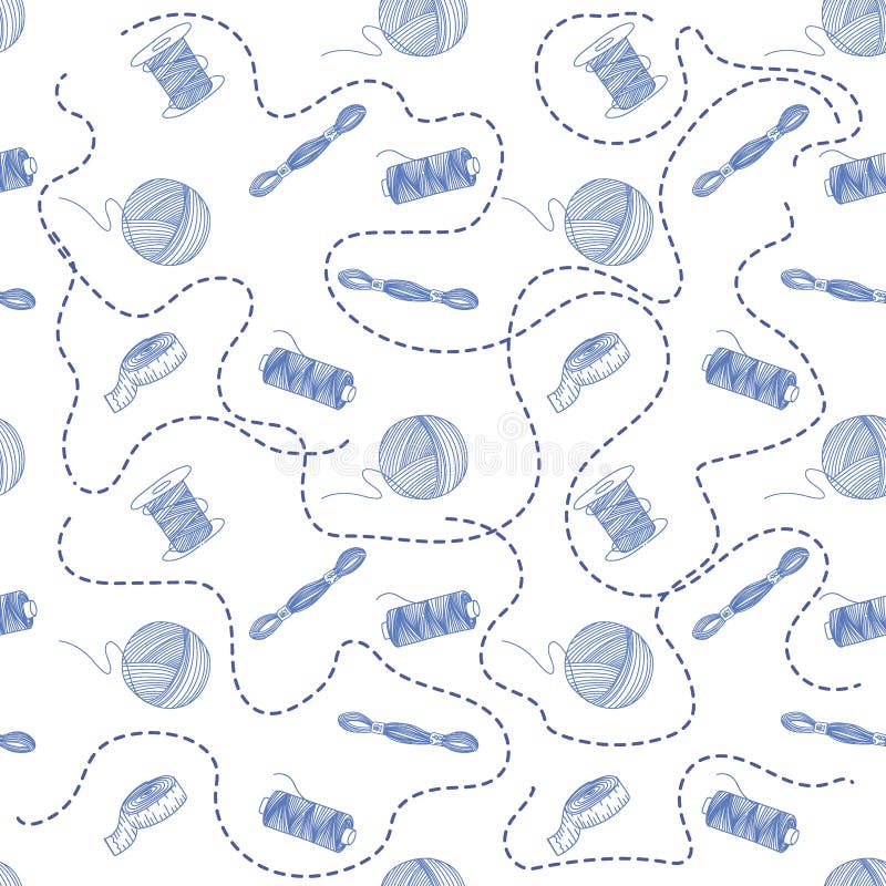 Seamless Pattern of Elements on White Background. Thread, Bobbin and ...