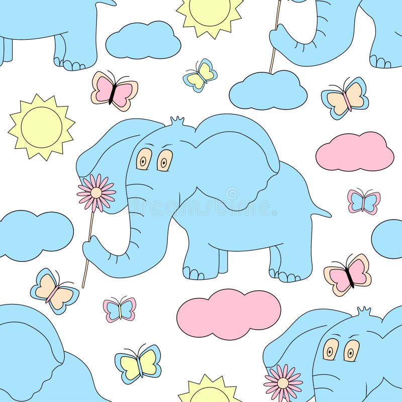 Seamless Pattern with Elephant. Cute Animal Stock Vector - Illustration ...