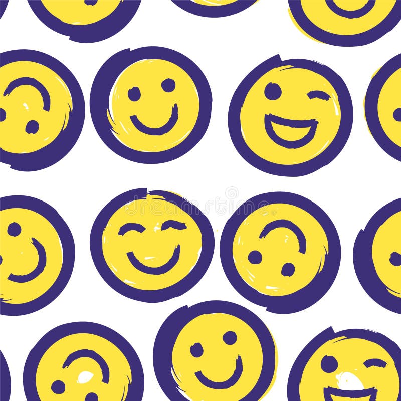 Seamless Pattern with Emoji. Hand Drawn Modern Textured Wallpaper Stock ...