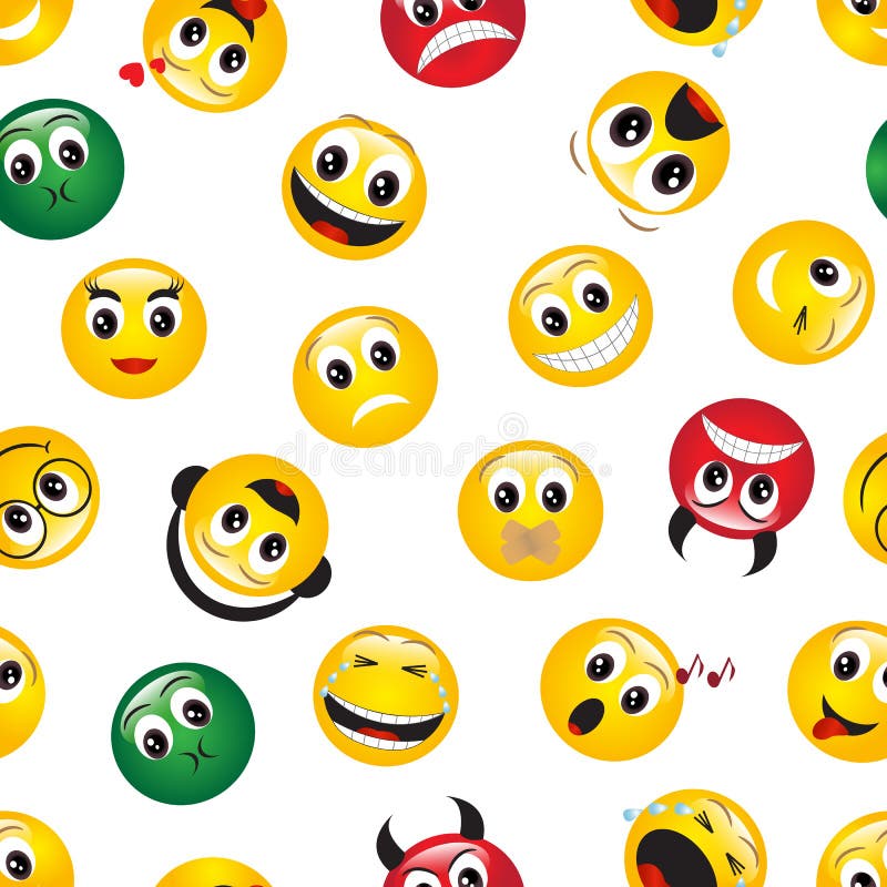Seamless Smiley Face Pattern with Funny Facial Expressions Stock Vector ...