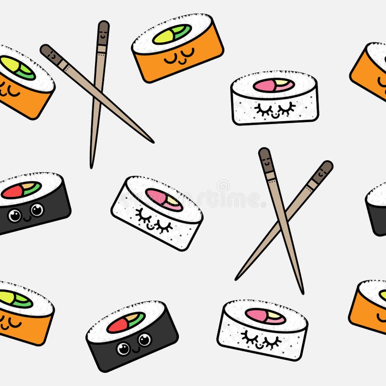 Seamless Pattern of Emotions and Rolls. Cute Rolls Stock Vector ...