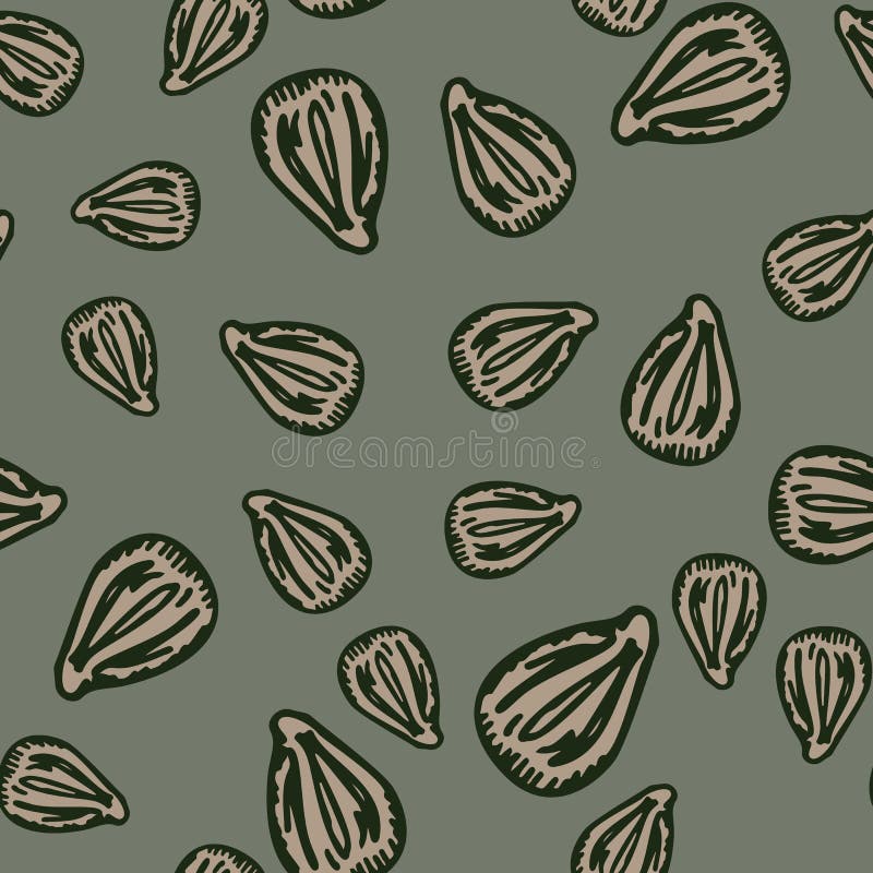 Seamless Pattern Engraved Seeds. Vintage Background Plants Kernels in ...