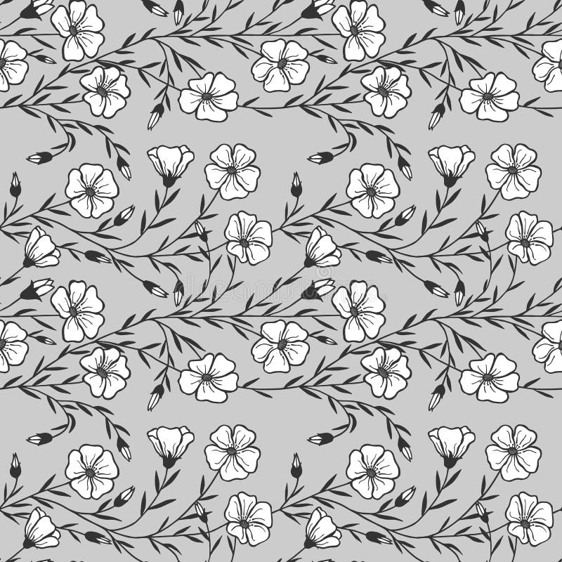 Seamless Pattern, Eps10 Vector Illustration. Flax Flowers. Hand Drawing ...