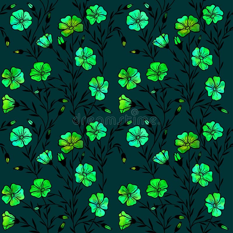 Seamless Pattern, Eps10 Vector Illustration. Flax Flowers. Hand Drawing ...