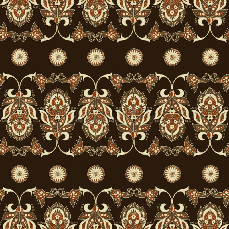 Seamless Pattern with Ethnic Flowers, Vector Floral Illustration in ...