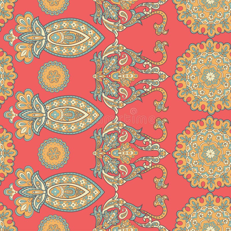 Seamless Pattern with Ethnic Flowers. Vintage Vector Floral ...